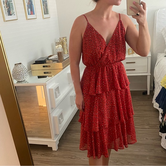 She + Sky | Dresses | Red Tiered Ruffle Midi Dress | Poshmark